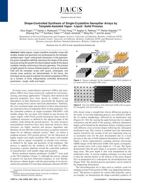 Pdf Shape Controlled Synthesis Of Single Crystalline Nanopillar