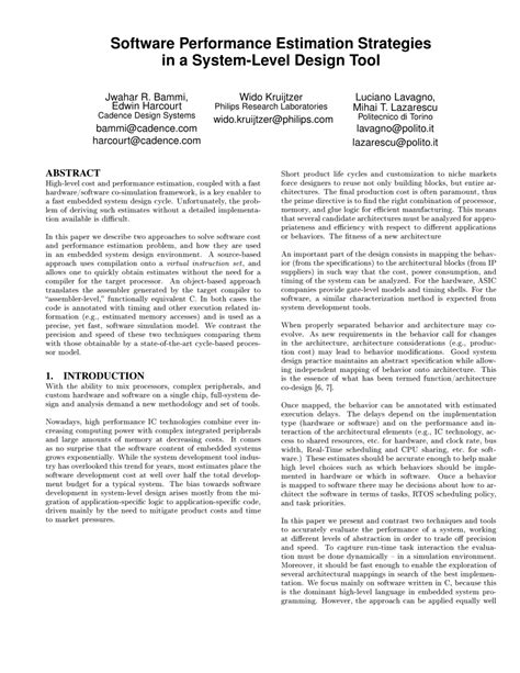Pdf Software Performance Estimation Strategies In A System Level Design Tool