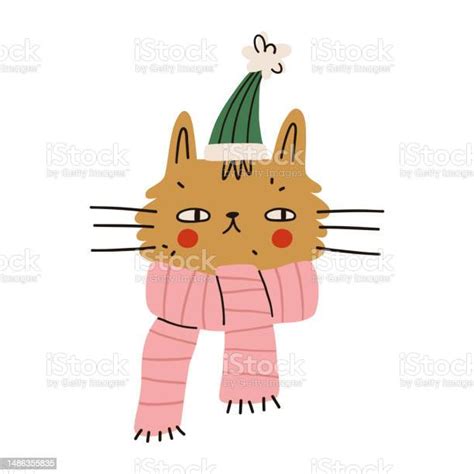 모자와 스카프를 두른 귀여운 고양이 캐릭터 벡터 그림입니다 겨울에 대한 스톡 벡터 아트 및 기타 이미지 겨울 고양이 새끼
