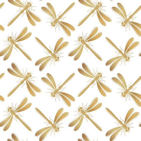 Golden Dragonfly Vector Seamless Pattern For Textile Design Wallpaper