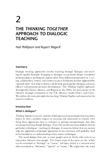 Pdf The Thinking Together Approach To Dialogic Teaching Neil