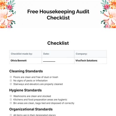 Free Housekeeping Audit Checklist Edit Online Download Template Net