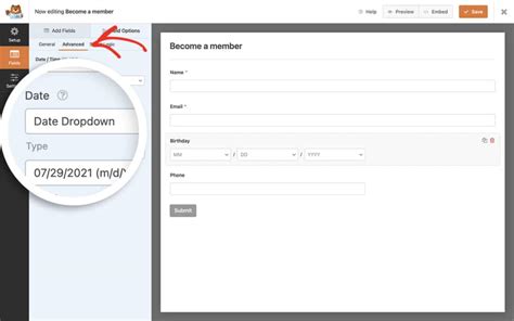 how to customize the date time field date options