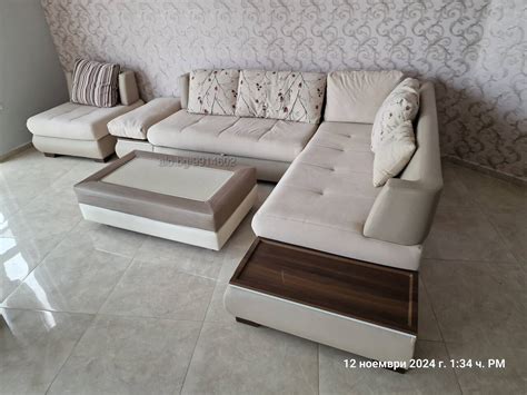 Ъглов диван с канапе и маса Холна гарнитура Мебели за дома и офиса Бургас Продавам хол