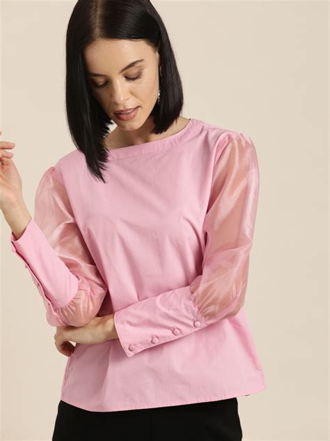 Buy Moda Rapido Women Pink Solid Pure Cotton Top Tops For Women