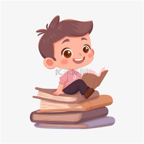 可爱小男孩读书手绘卡通元素素材图片免费下载 千库网