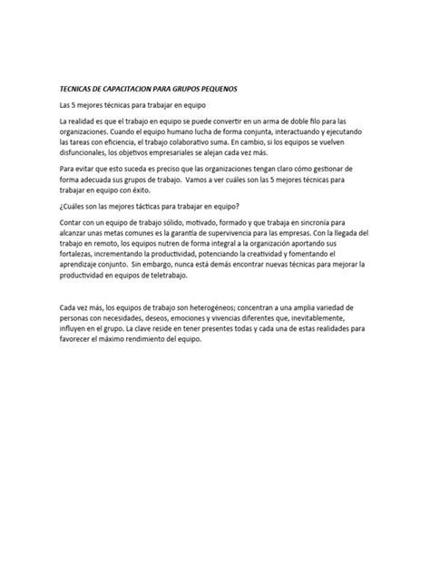 Tecnicas De Capacitacion Para Grupos Pequenos Pdf Liderazgo Grupo