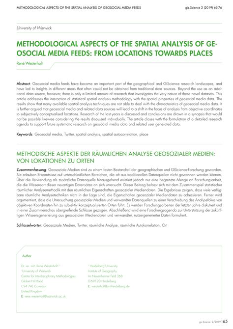 Pdf Methodological Aspects Of The Spatial Analysis Of Geosocial Media Feeds From Locations