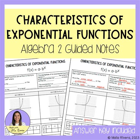 Characteristics Of Exponential Functions Guided Notes For Algebra 2