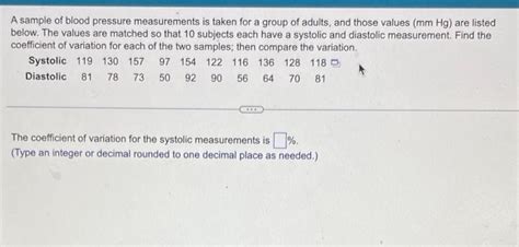 Solved A The Coefficient Of Variation For The Systolic