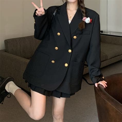 브이넥 테일러드 카라 더블브레스트 루즈핏 자켓 오피스룩 예쁜 코디 데일리 데이트 캐주얼 가을 봄 겨울 점퍼 재킷 세미 정장 러블리