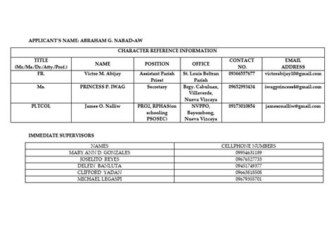 Character Reference Info Sheet Pdf