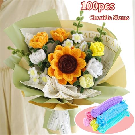 ลวดพันดอกไม้ 100 ชิ้น ลวดกำมะหยี่ สีหลากหลาย สำหรับงานคริสต์มาสหรือ