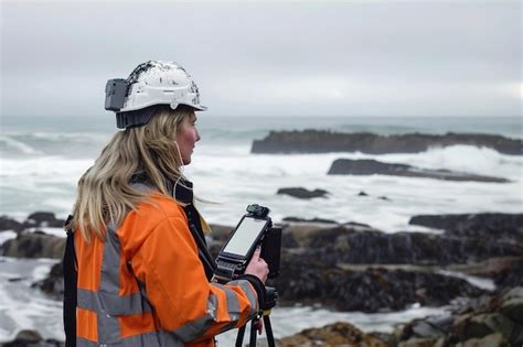 Scientist Calibrating Environmental Sensors In Nature Premium Ai Generated Image