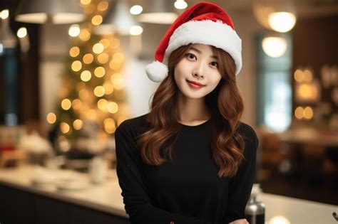 Premium Ai Image A Beautiful Woman Wearing Christmas Attributes