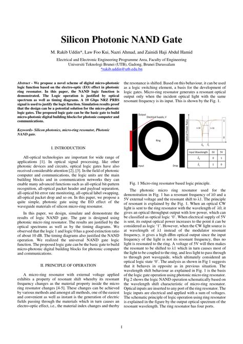 Pdf Silicon Photonic Nand Gate