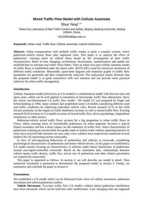 Pdf Mixed Traffic Flow Model With Cellular Automata