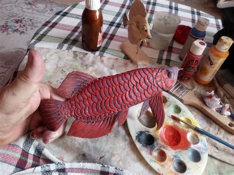 Hand Carved Wooden Red Arowana Fish Wooden Fish Home Decor Fish