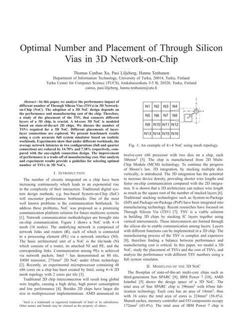 Pdf Optimal Number And Placement Of Through Silicon Vias In 3d