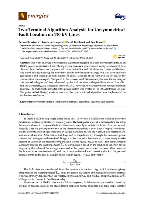 Pdf Two Terminal Algorithm Analysis For Unsymmetrical Fault Location On 110 Kv Lines David