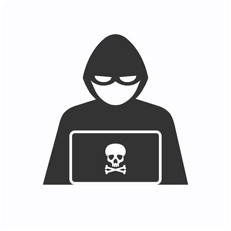 Premium Vector Hacker In Black Hood Icon Cyber Criminal At Laptop Process Of Stealing User