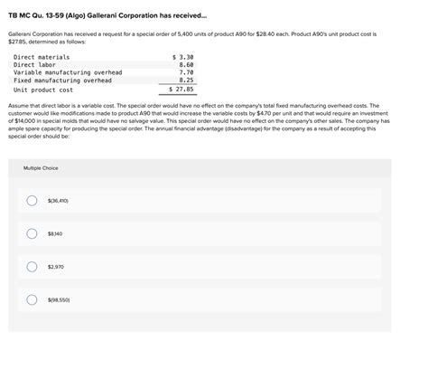 Solved TB MC Qu 13 59 Algo Gallerani Corporation Has Chegg