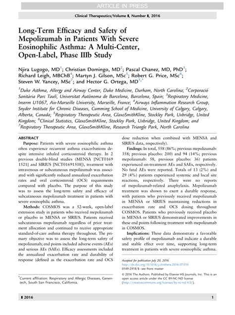 Pdf Long Term Efficacy And Safety Of Mepolizumab In Patients With