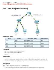 Lab Ipv Neighbor Discovery Docx Student S Name And Id Please