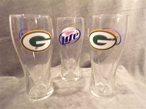 Vintage Miller Lite Green Bay Pacers Beer Glass Set Of 3 Etsy