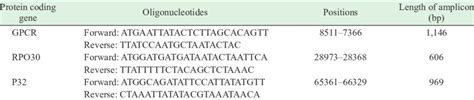 Oligonucleotide Primers Used In Amplification Of The Capripoxvirus By