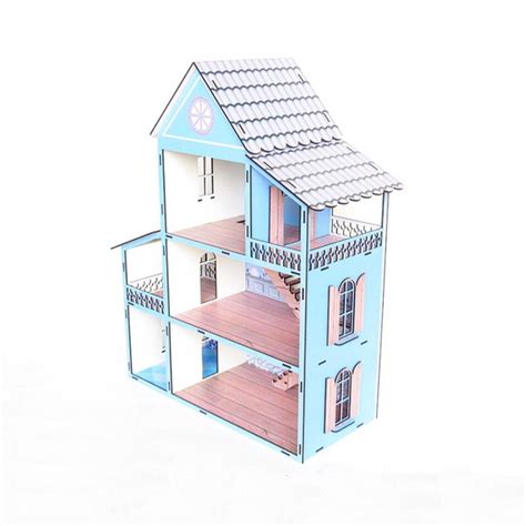 Casinha De Boneca Azul Em Mdf Colorido Mini Moveis Elo