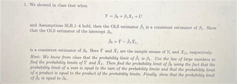 1 We Showed In Class That When Yβ0β1x1u And