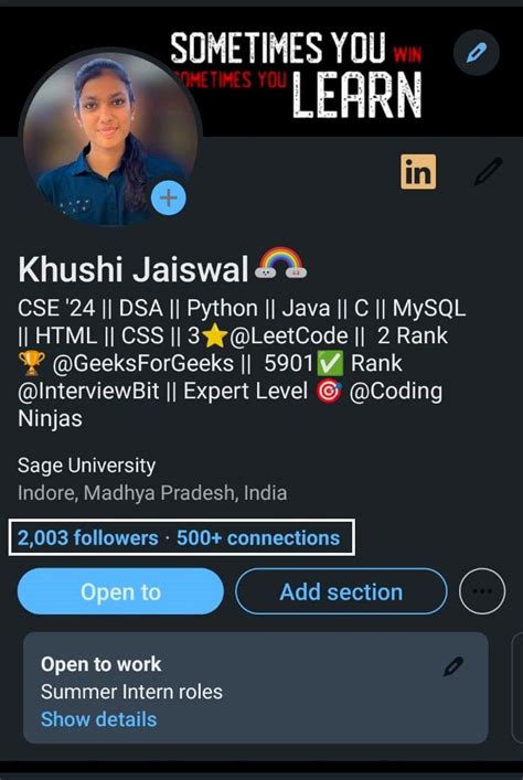 Khushi Jaiswal On Linkedin 2kfollower Linkedin Success Dreambig