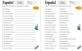 Spanish Negative Informal Tú Commands 18 Commands with House Vocabulary