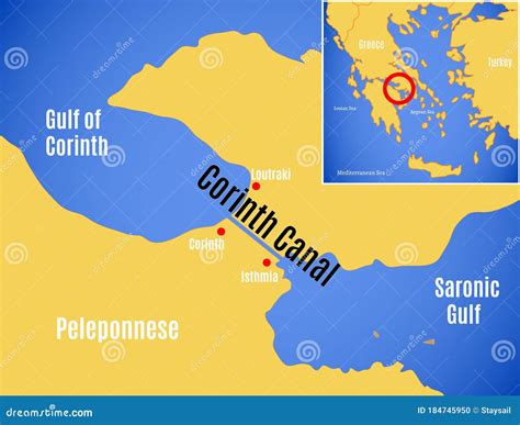 Corinth Canal On The Schematic Vector Map Stock Vector Illustration