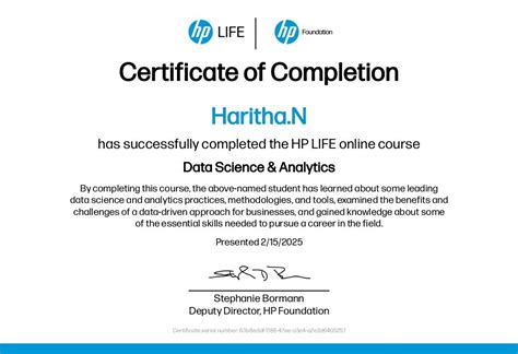 Datascience Analytics Certification Hplife Lifelonglearning Haritha N
