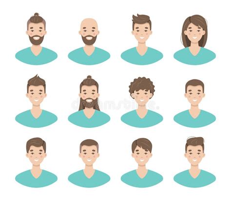 Vector Set Of Man Hair Style Collection Of Male Head With Trendy