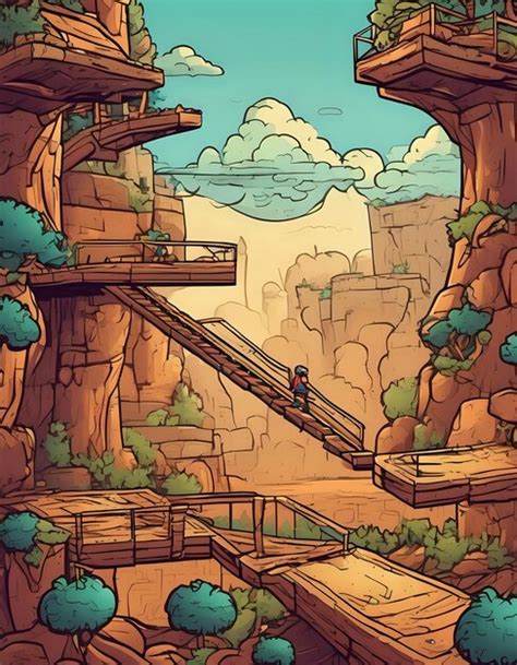 Premium Photo A Handdrawn Comic Style Depiction Of A Sidescrolling Platformer Level With