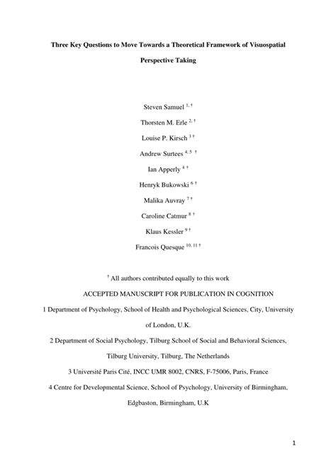Pdf Three Key Questions To Move Towards A Theoretical Framework Of Visuospatial Perspective Taking