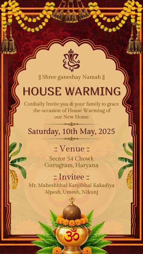 Housewarming Invitation With Kalash Art Traditional Style