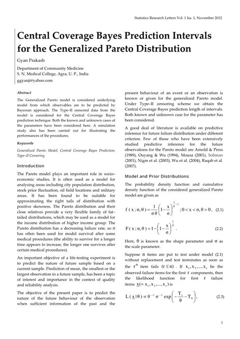 Pdf Central Coverage Bayes Prediction Intervals For The Generalized Pareto Distribution