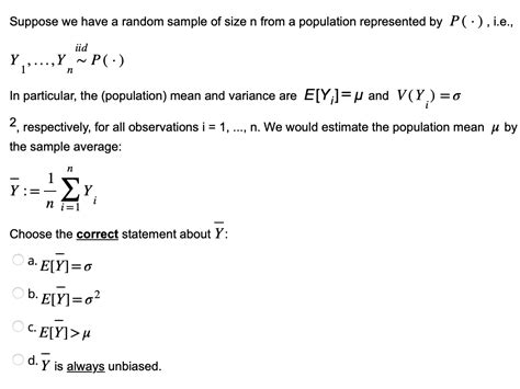Solved Suppose We Have A Random Sample Of Size