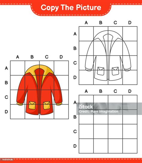 그림을 복사하고 격자선을 사용하여 따뜻한 옷의 그림을 복사하십시오 교육 어린이 게임 인쇄 가능한 워크 시트 벡터 일러스트 레이 션 0명에 대한 스톡 벡터 아트 및 기타