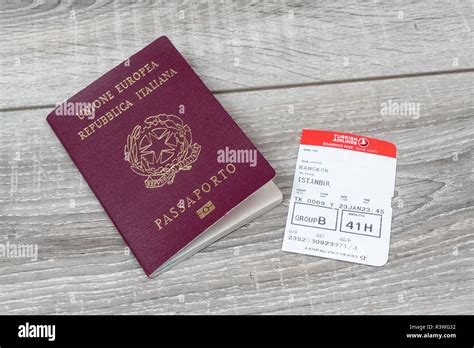 The Italian Passport With The Turkish Airlines Boarding Pass Stock