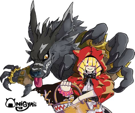 Onigyrii Chaperomon Weregarurumon Black Digimon Absurdres