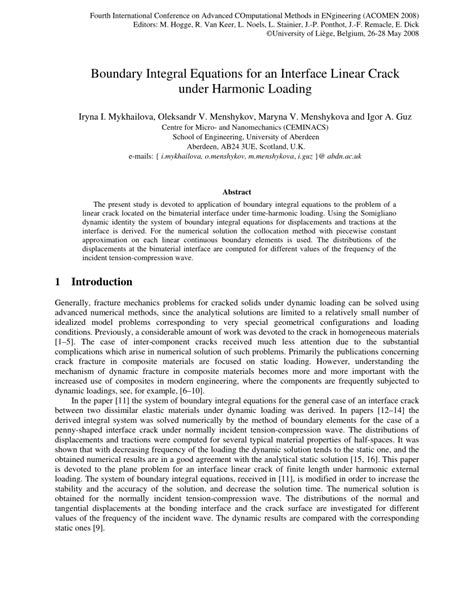 PDF Boundary Integral Equations For An Interface Linear Crack Under Harmonic Loading