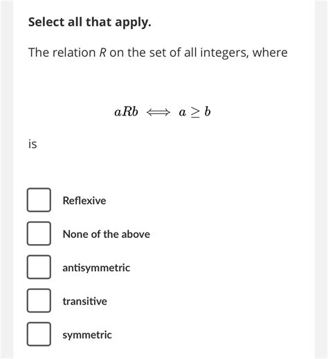 [solved] select all that apply the relation r on the set o