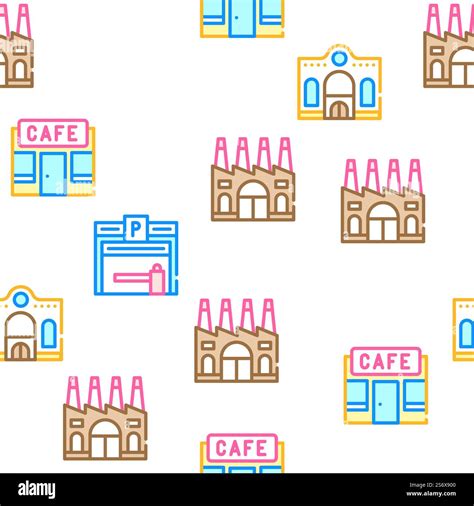 Building Architecture Collection Vector Seamless Pattern Color Line Illustration Building