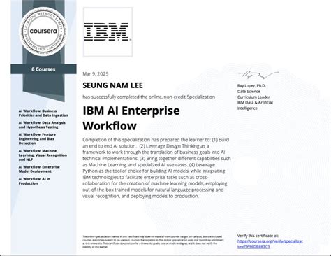 🎓 Obtained Certification Ibm Ai Enterprise Workflow 6 Courses