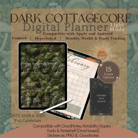 Cottagecore Planner Dark Mode Planner Digital Planner Gothic Planner Good Notes Planner Goth